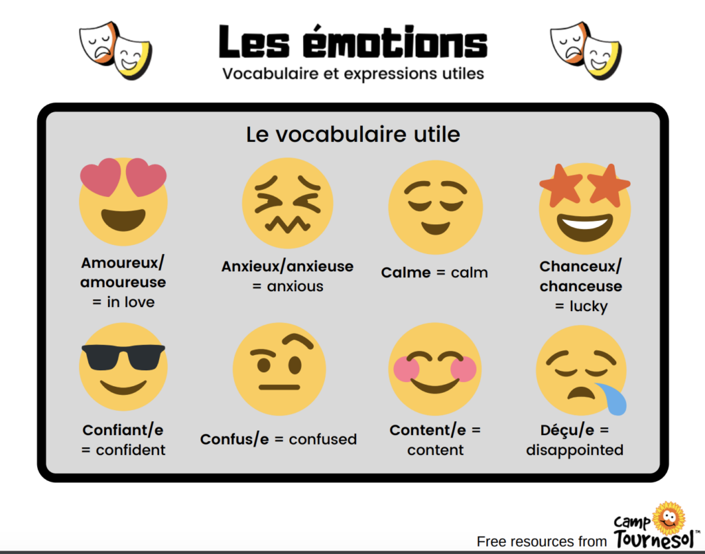 FREE French Workbook: « Les émotions » - Camp Tournesol