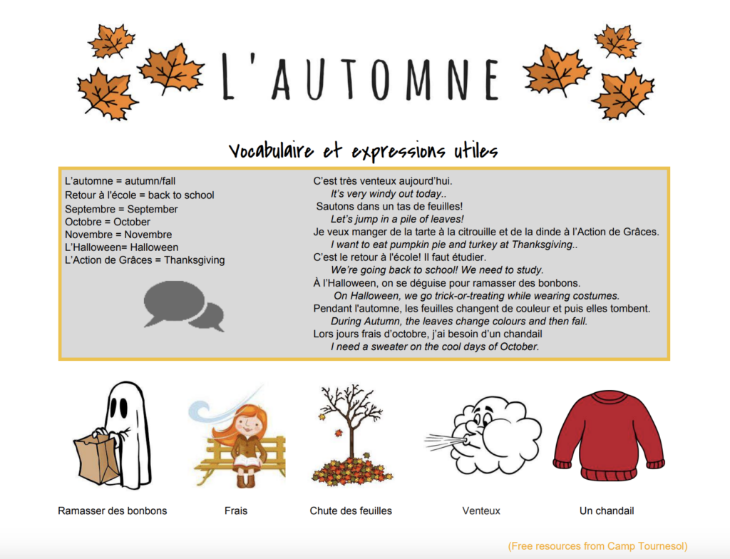 FREE Autumn French Workbook! - Camp Tournesol